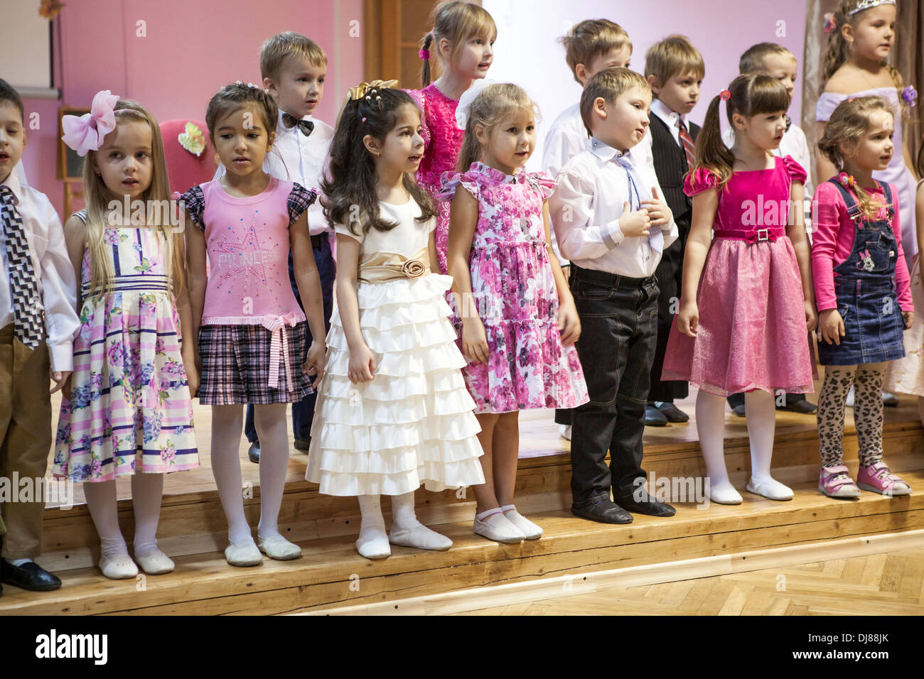 Russian children kindergarten. Kids singing the songs and reading from ...