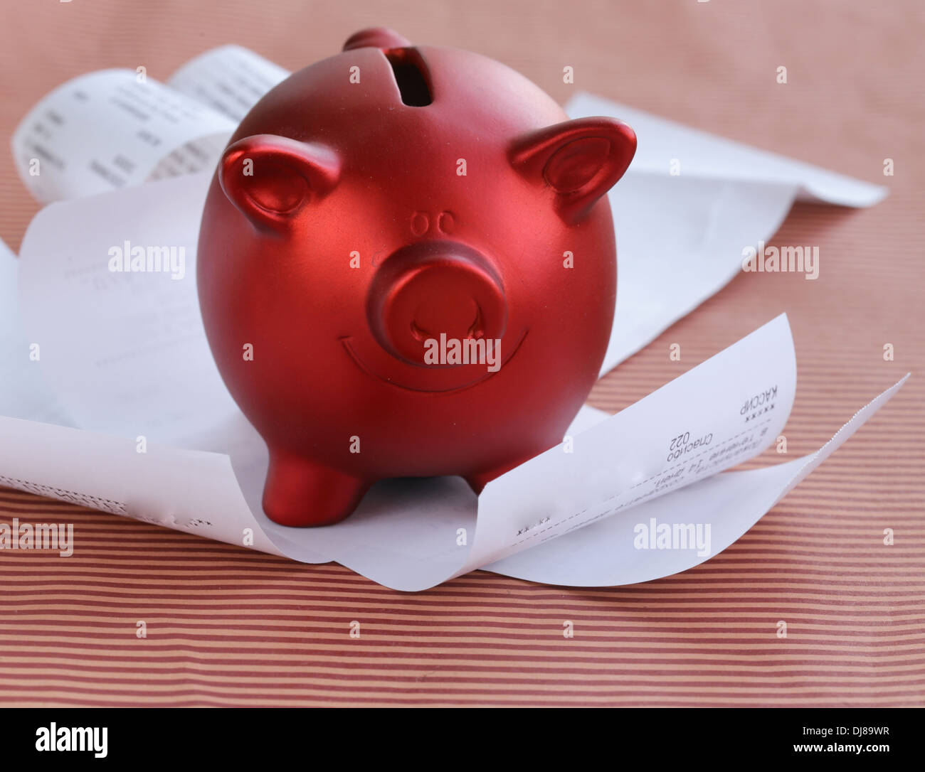 funny red Pig Piggy with lots of receipt - saving concept Stock Photo ...
