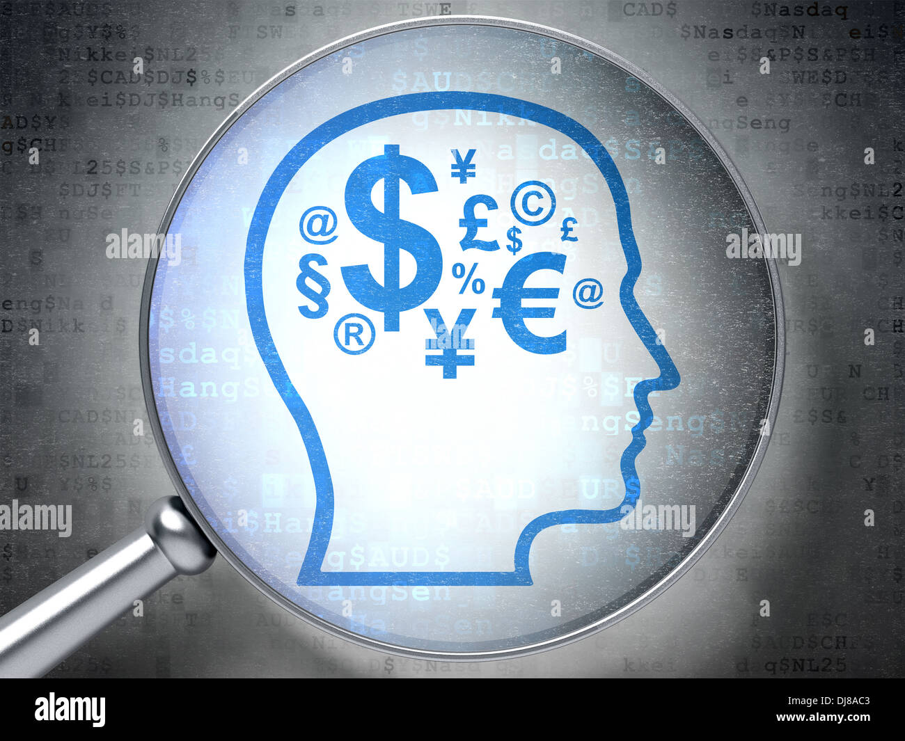 Advertising concept: Finance Symbol with optical glass on digit Stock ...