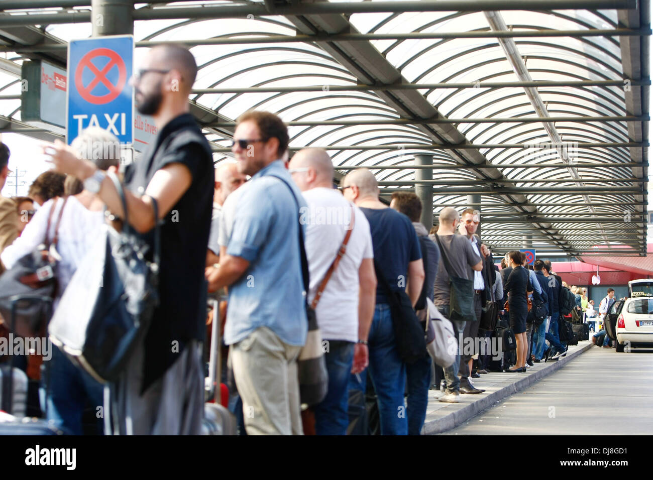 Passengers waiting for long periods of time in line for taxis at Tegel ...