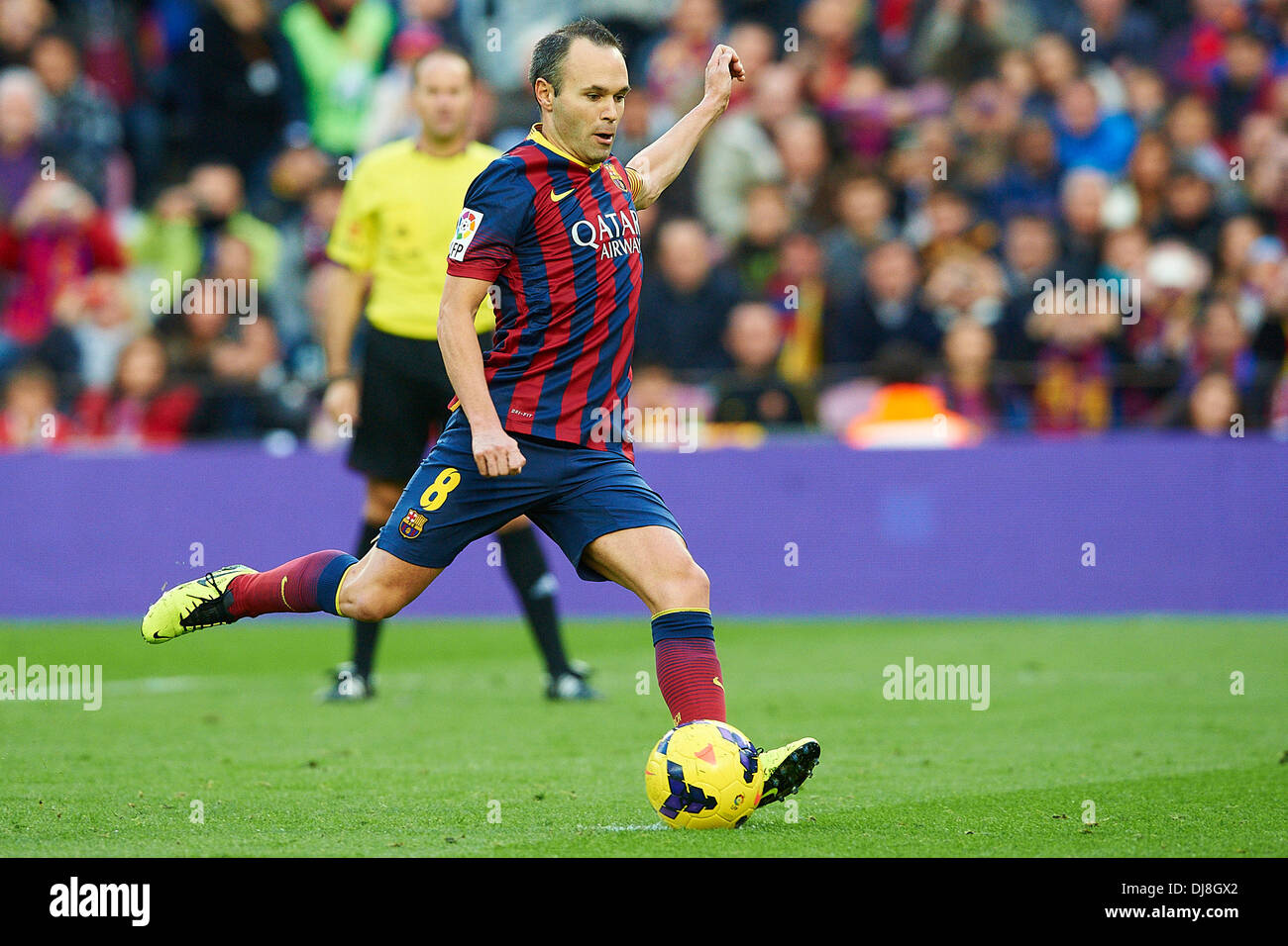 Barcelona, Spain. 23rd Nov, 2013. Andres Iniesta (FC Barcelona) kick ...