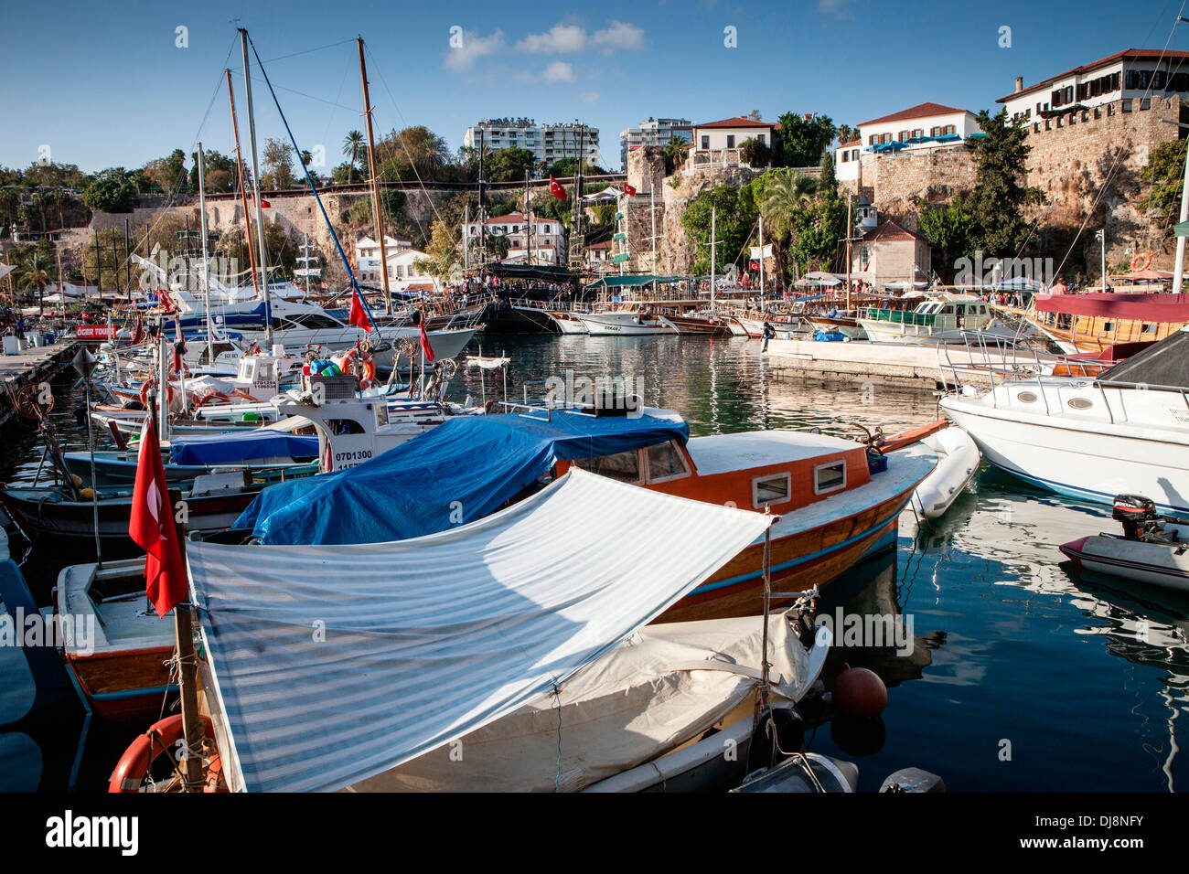 View of the picturesque harbour in Antalya on the Mediterranean coast ...