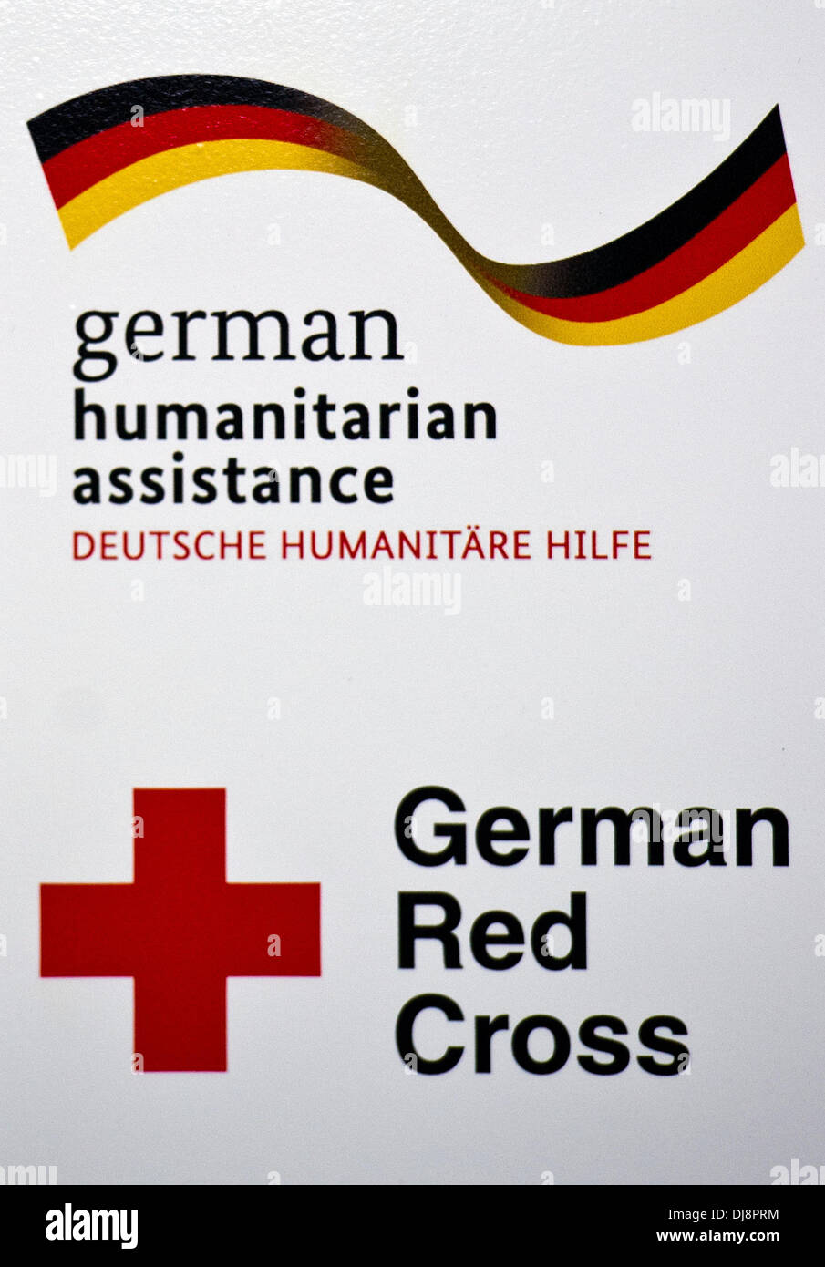 A sticker of the German Red Cross (DRK) is pictured in the logistics ...
