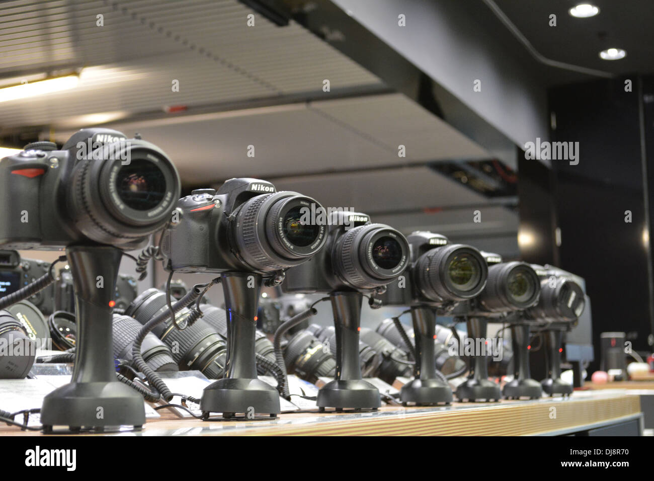 Cameras on display for sale Stock Photo - Alamy