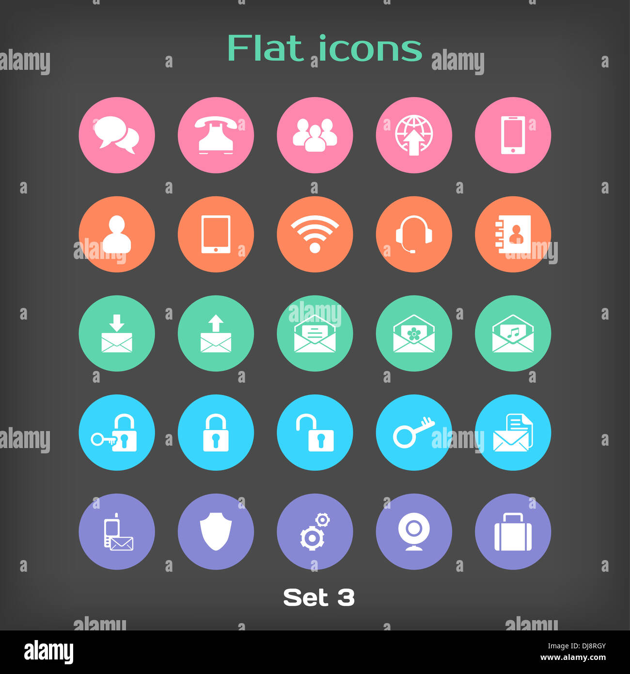 Round Flat Icon Set №3 in Color Variation Stock Photo - Alamy