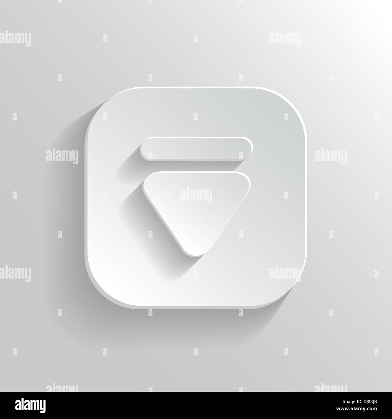 Down arrow icon - white app button with shadow Stock Photo - Alamy