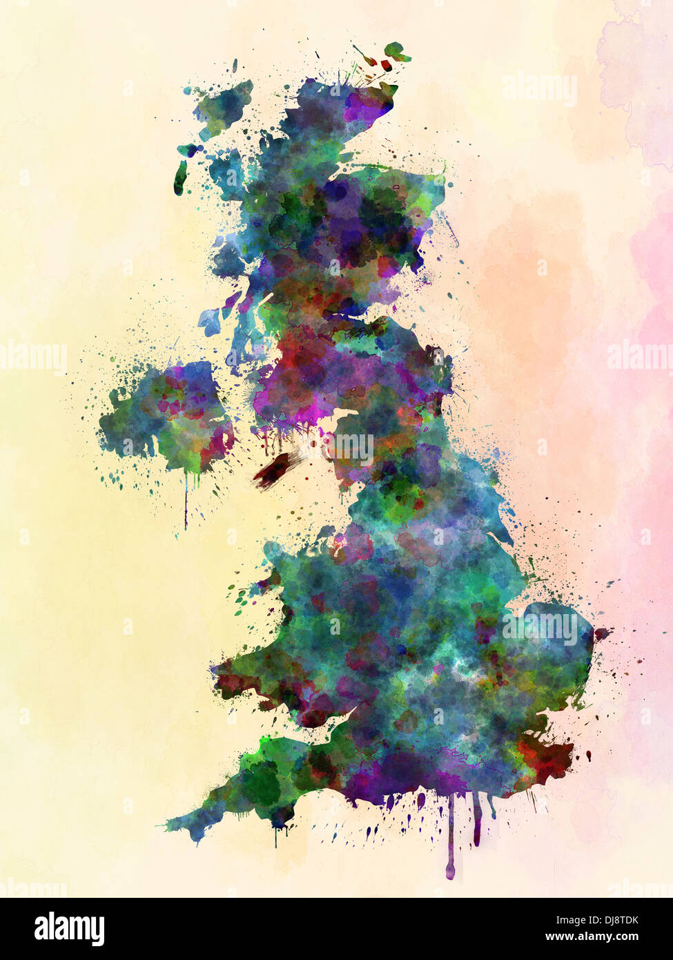 United Kingdom map watercolor style splash Stock Photo - Alamy