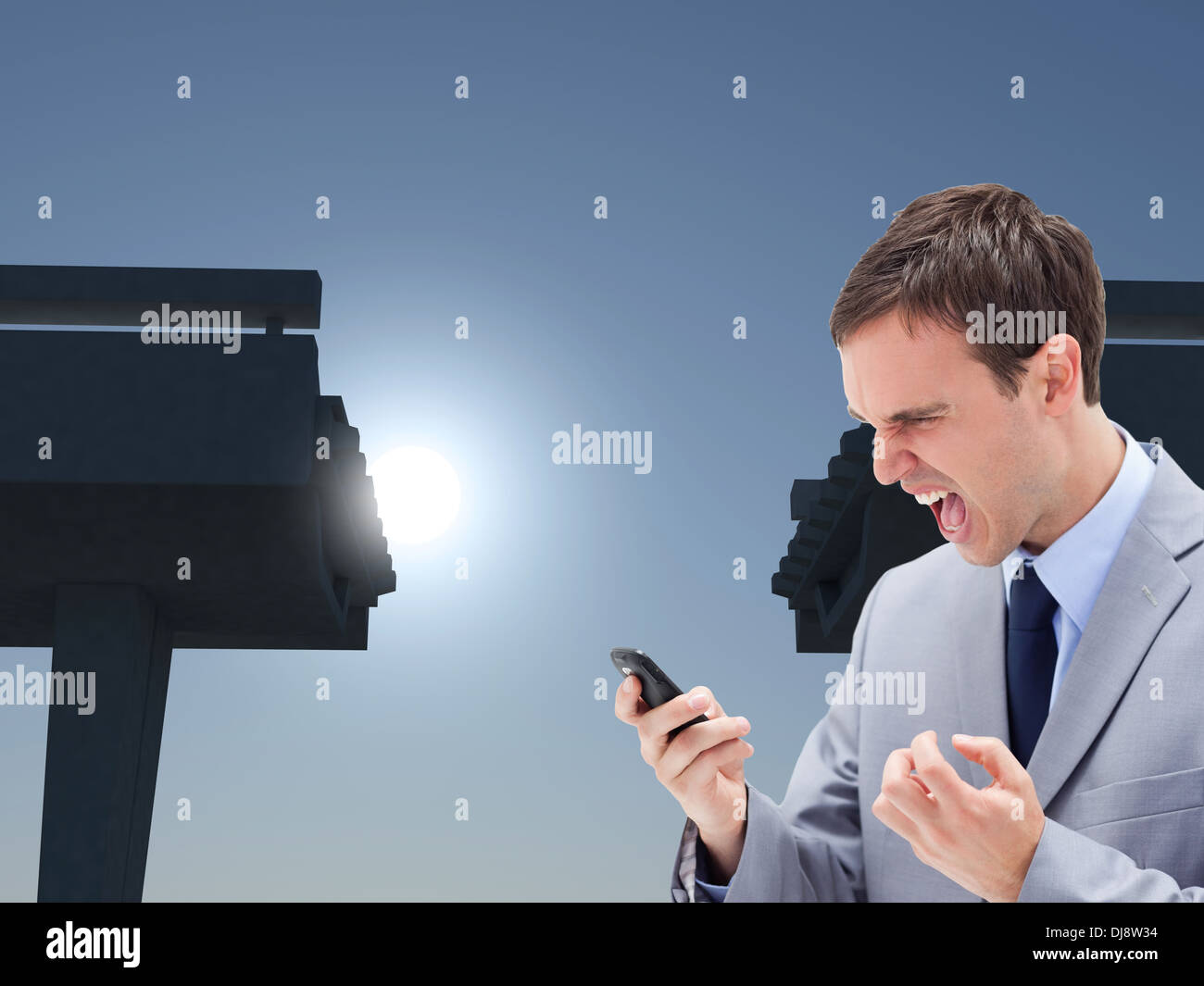 Angry businessman yelling at his cellphone Stock Photo - Alamy