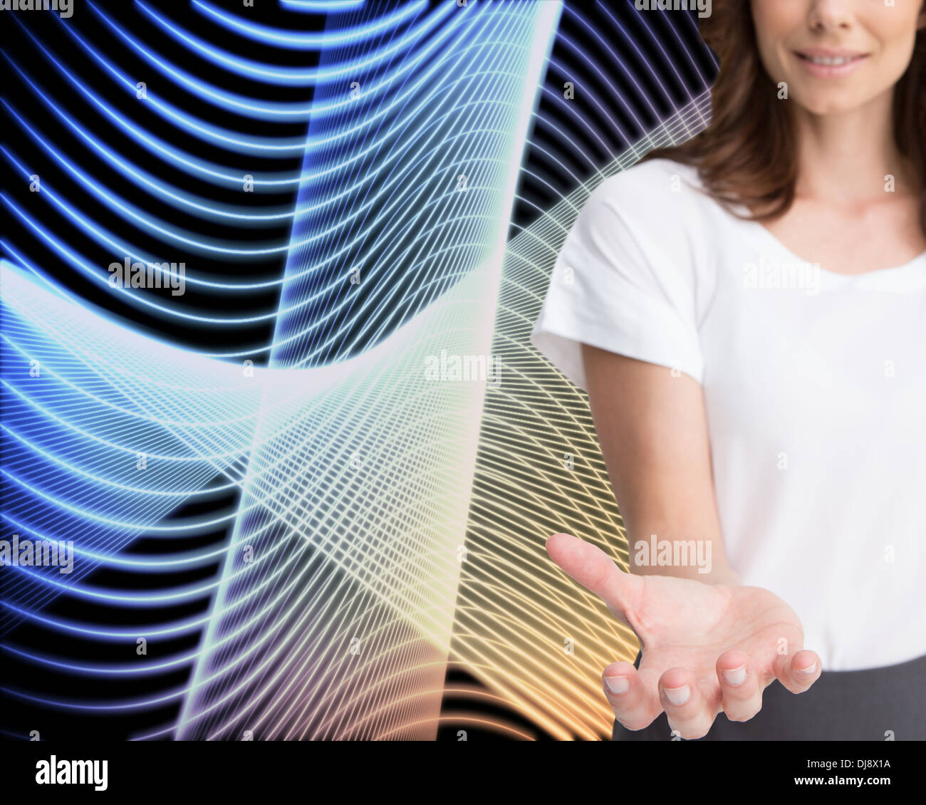 Businesswoman presenting her empty hand Stock Photo - Alamy