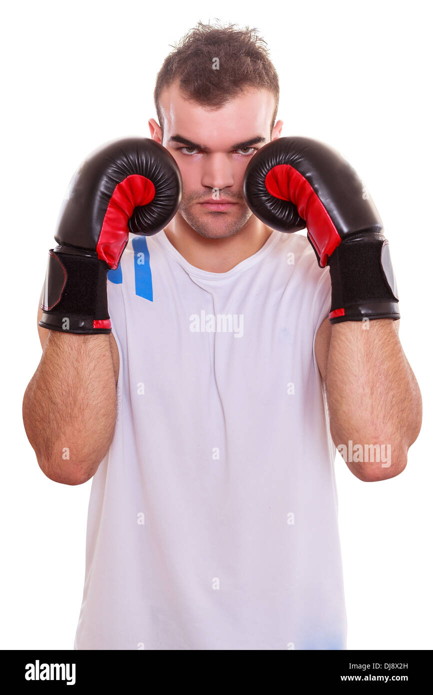 Aggressive boxer with his fists on guard Stock Photo - Alamy