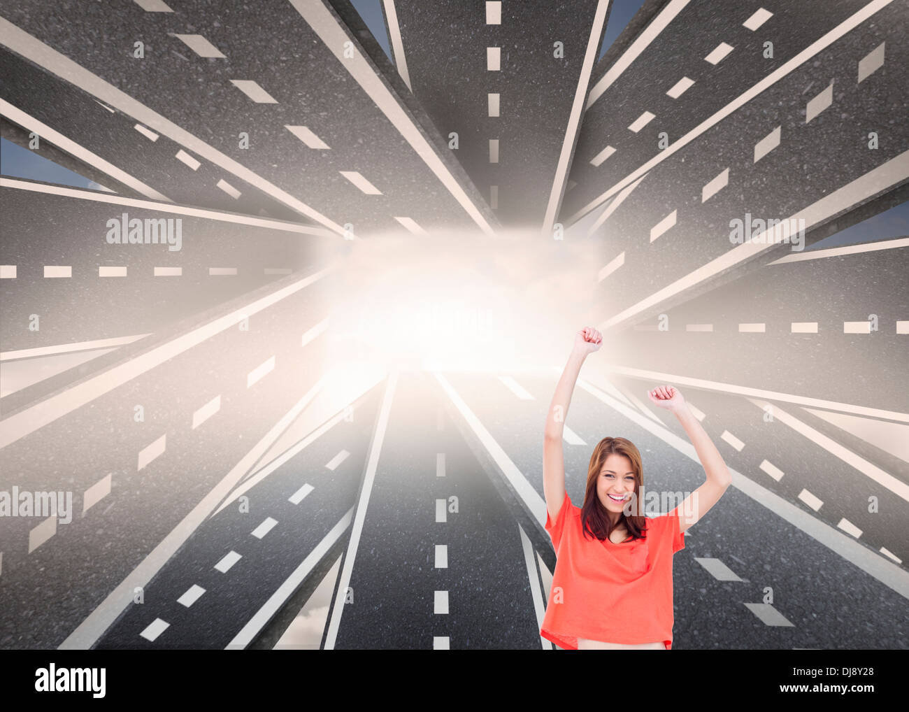 Joyful female raised arms hi-res stock photography and images - Alamy