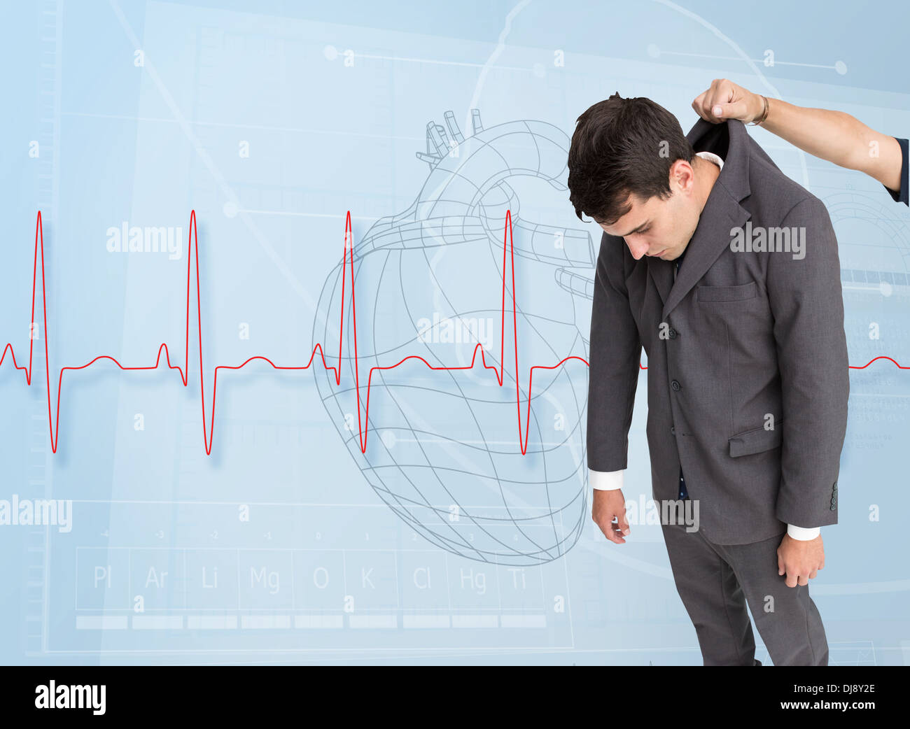 Businessman held out by hand and hanging Stock Photo - Alamy
