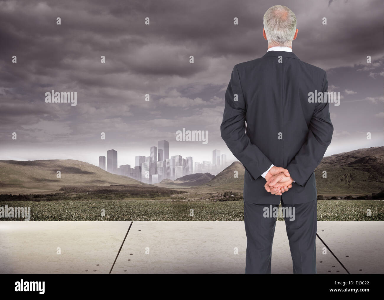 Rear view of serious businessman posing Stock Photo - Alamy