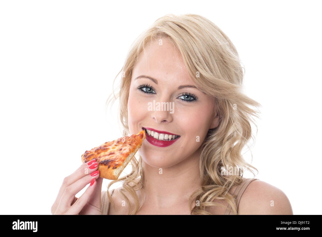 Model Released. Attractive Young Woman Eating Pizza Stock Photo - Alamy