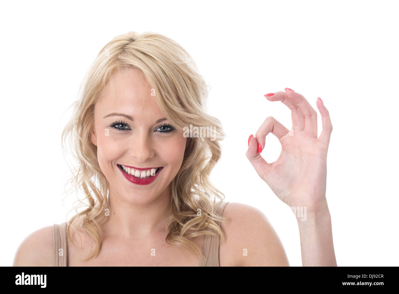 Model Released. Attractive Young Woman Making OK sign Stock Photo - Alamy