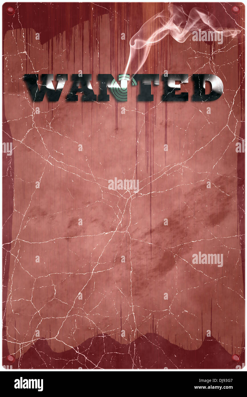 Sign WANTED with smoking bullet hole Stock Photo - Alamy
