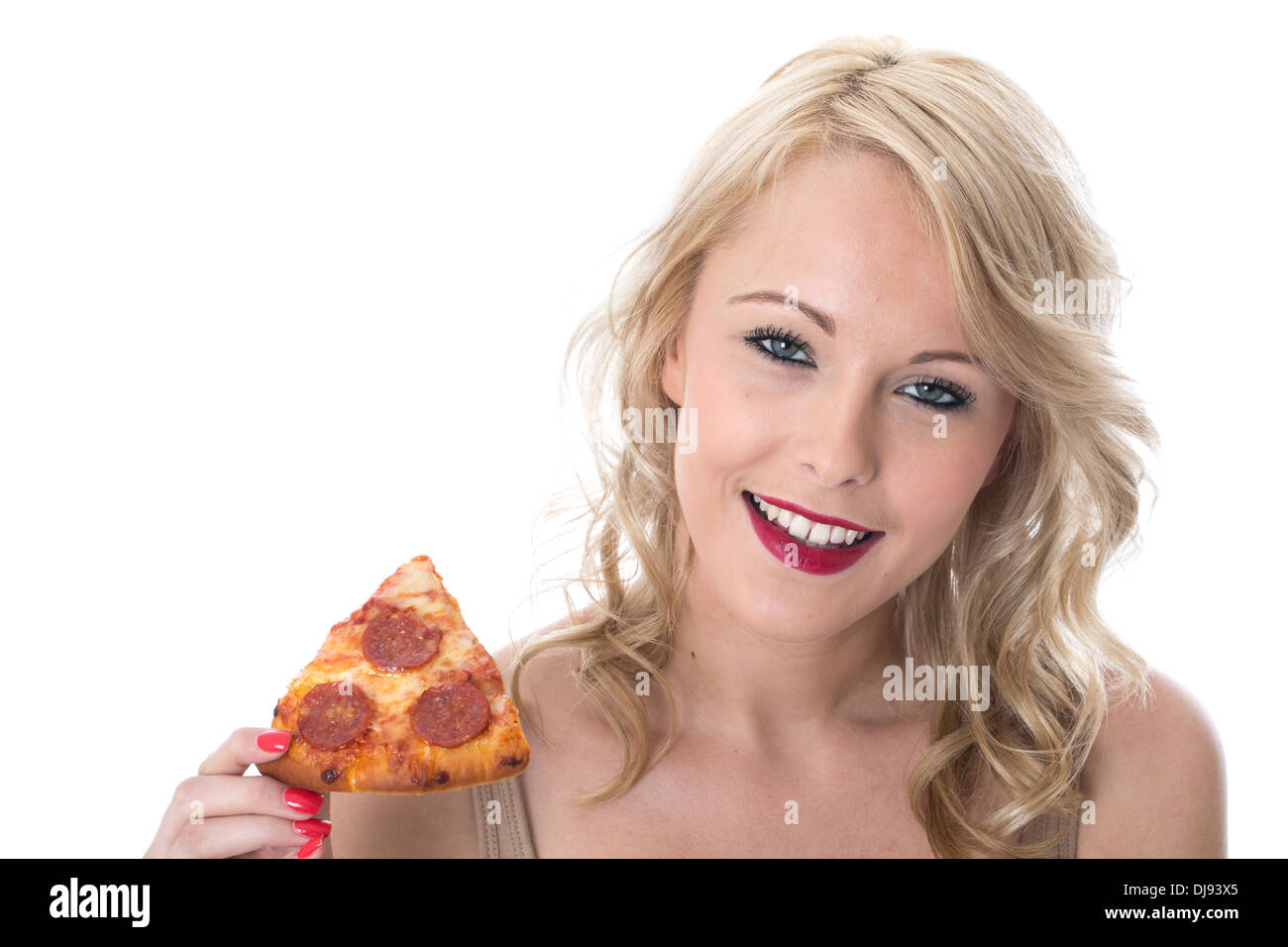 Model Released. Attractive Young Woman Eating Pizza Stock Photo - Alamy