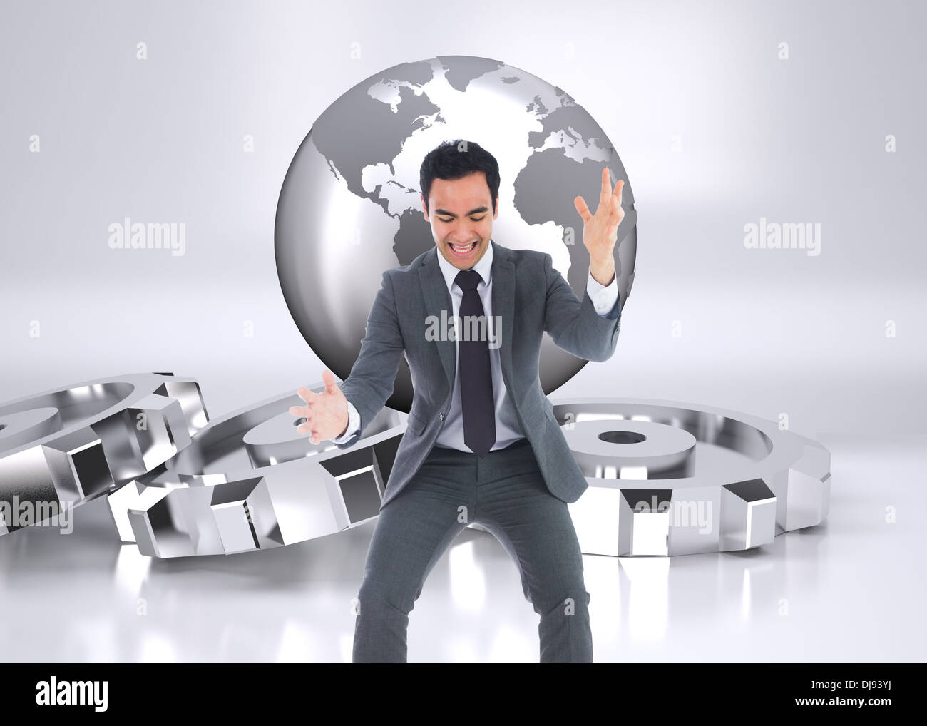 Composite image of screaming businessman catching Stock Photo - Alamy