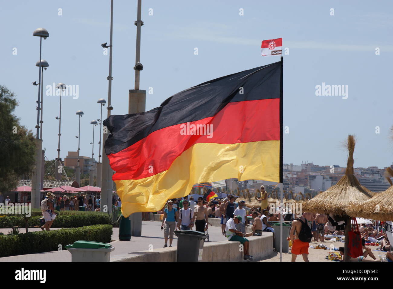 German national flags on the beach at Ballermann in El Arenal Mallorca ...