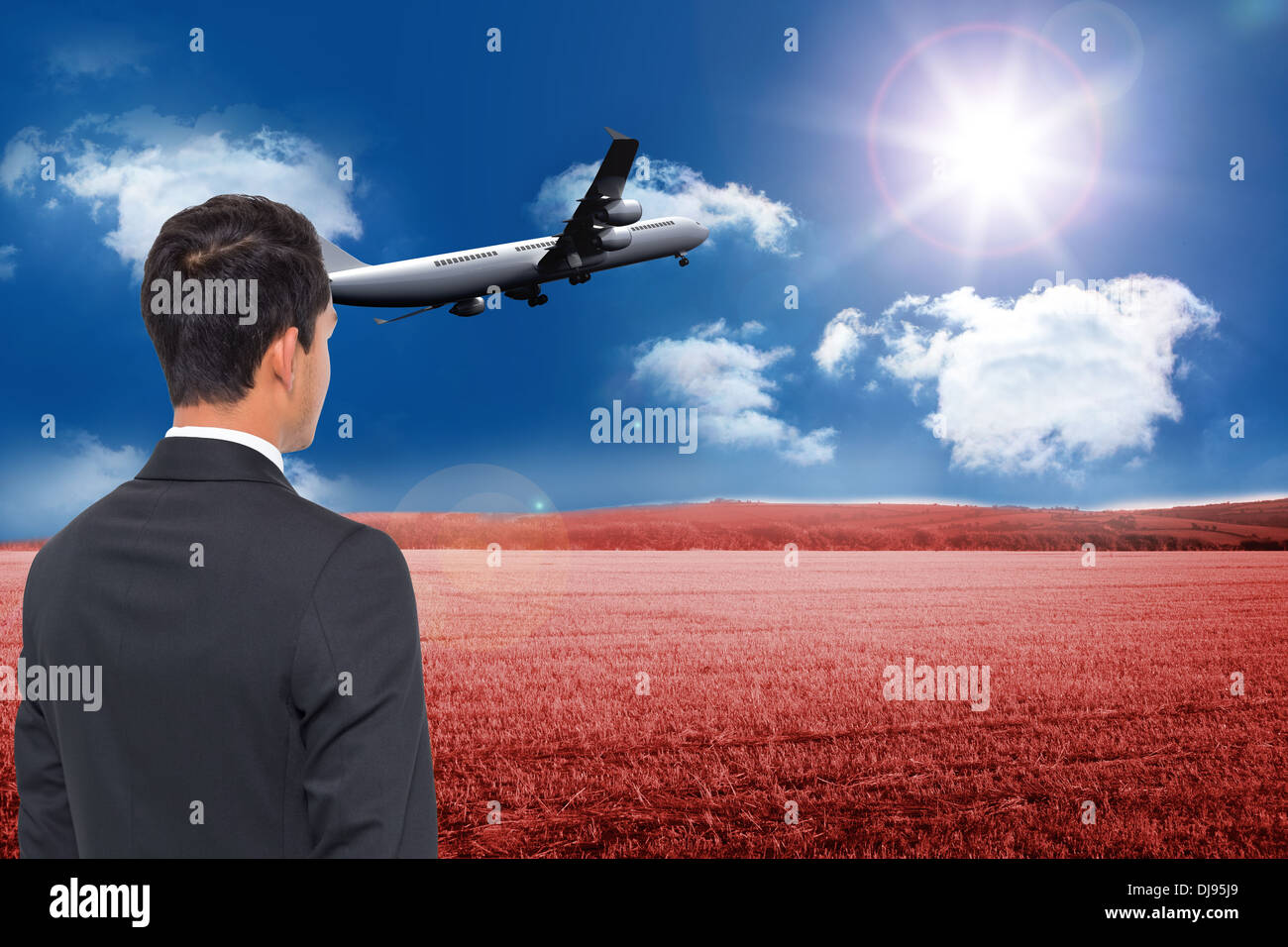 3D plane taking off over field Stock Photo - Alamy