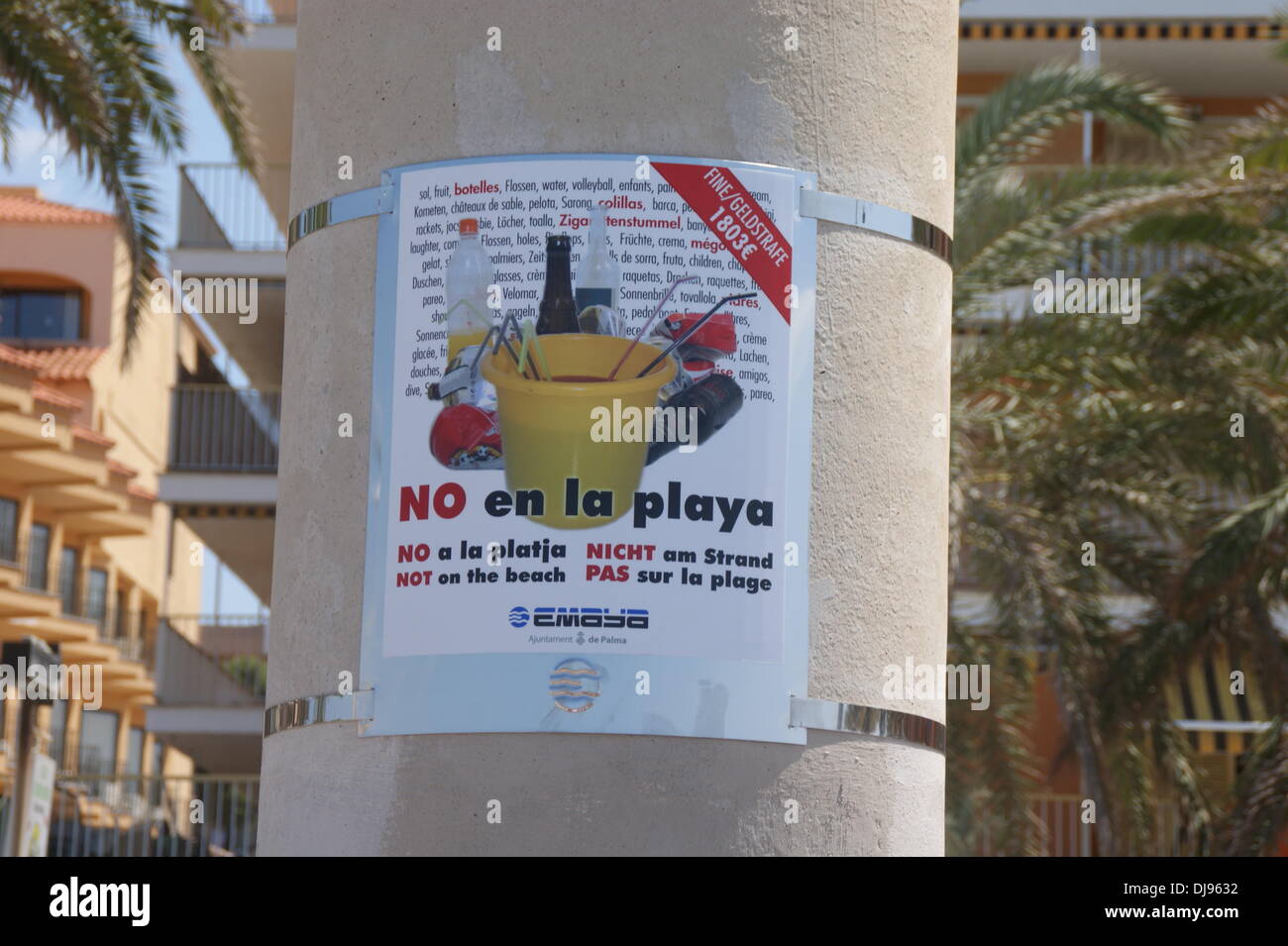 A poster on the beach in Palma de Mallorca warning that consuming ...
