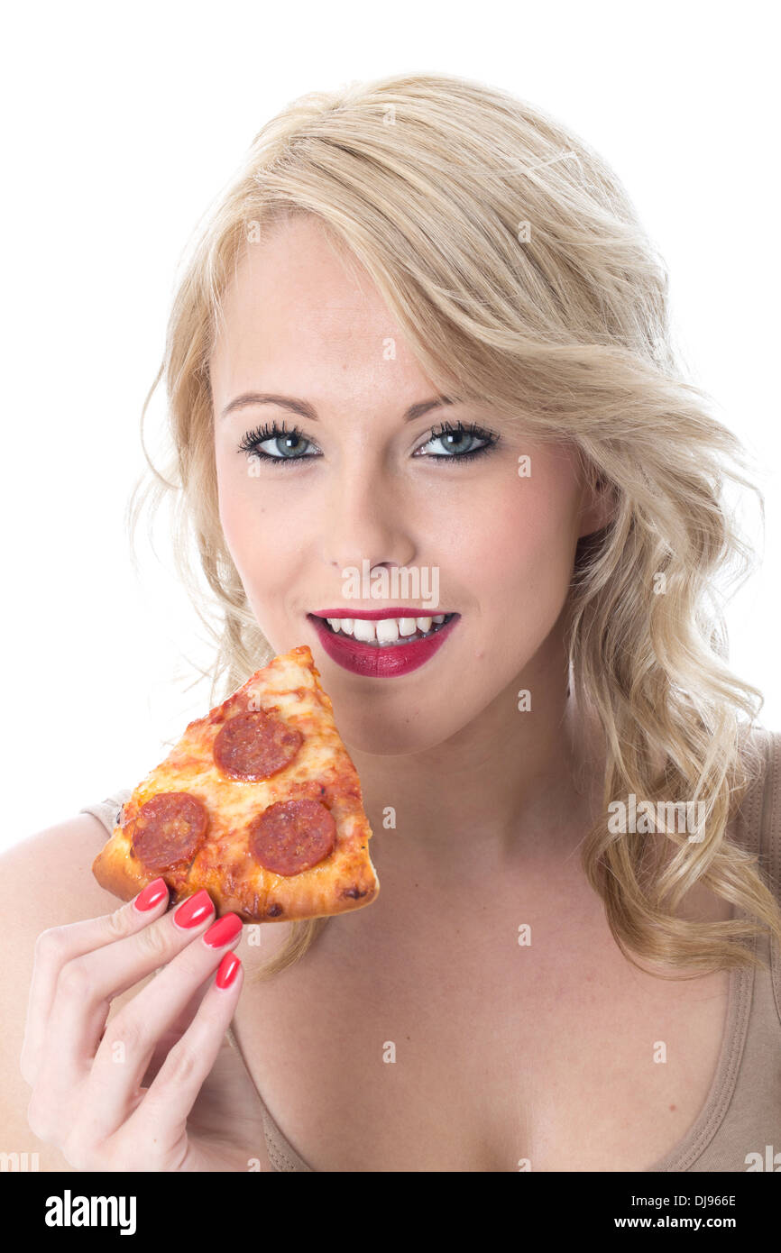 Model Released. Attractive Young Woman Eating Pizza Stock Photo - Alamy