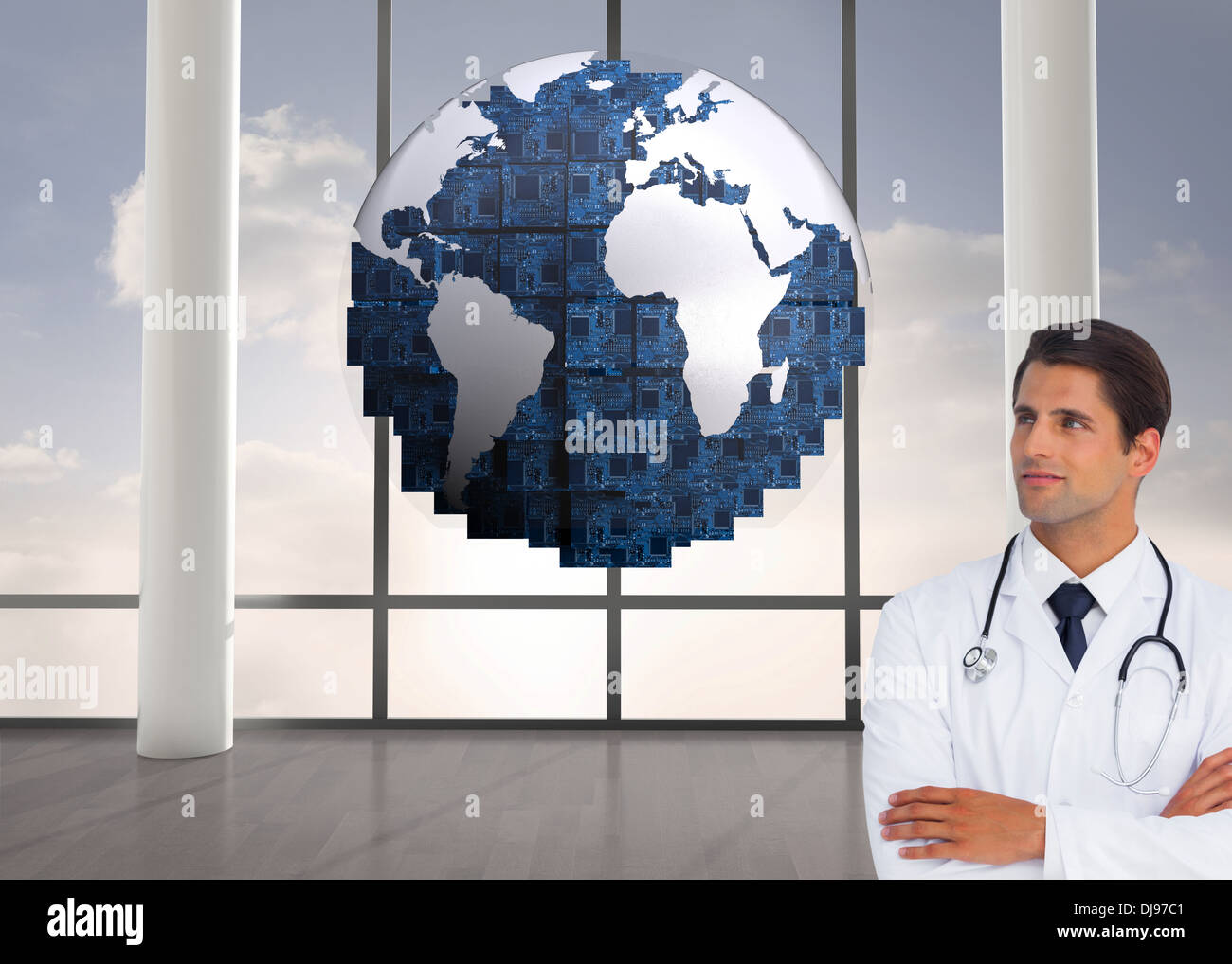 Composite image of confident doctor with arms crossed looking up Stock ...