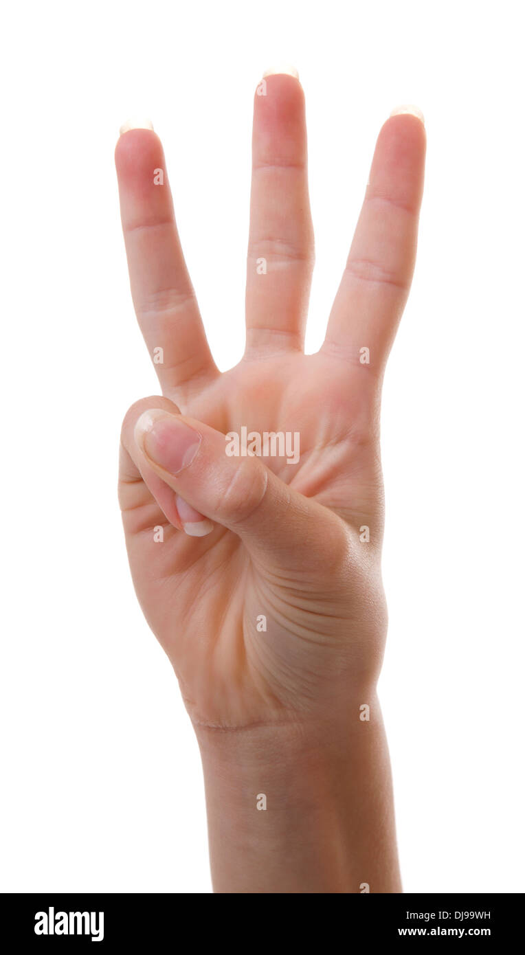 Hand is counting number 3 over white background Stock Photo - Alamy