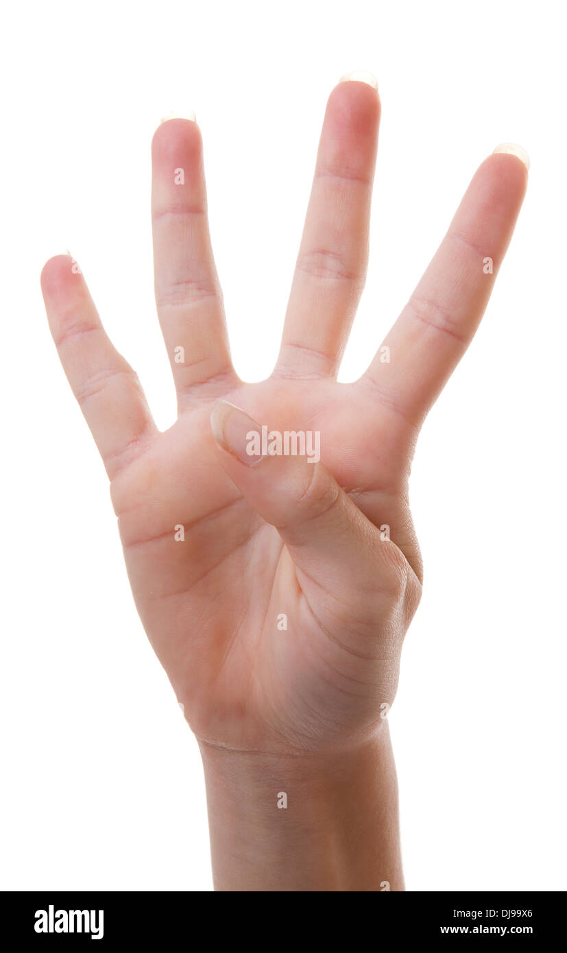 Hand is counting number 4 over white background Stock Photo - Alamy