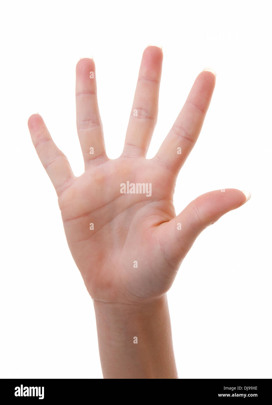 Hand is counting number 5 over white background Stock Photo - Alamy