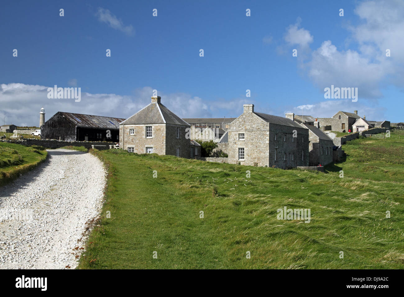 Cluster of building on Lundy Island, Devon, England. Old Light ...