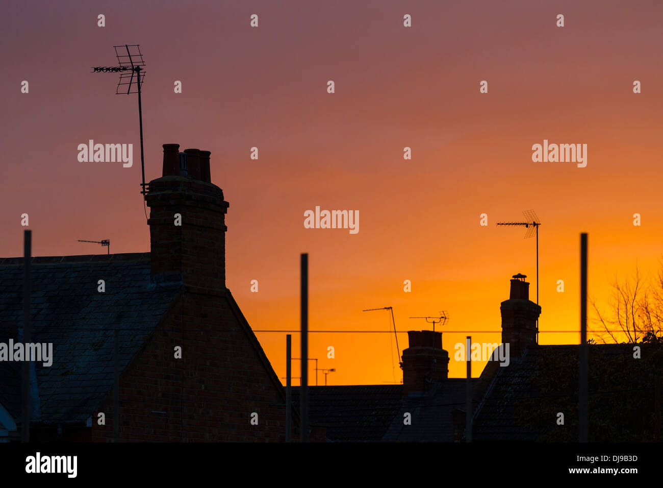 Sky after the sun had set giving a colourfull sky over rooftops in ...