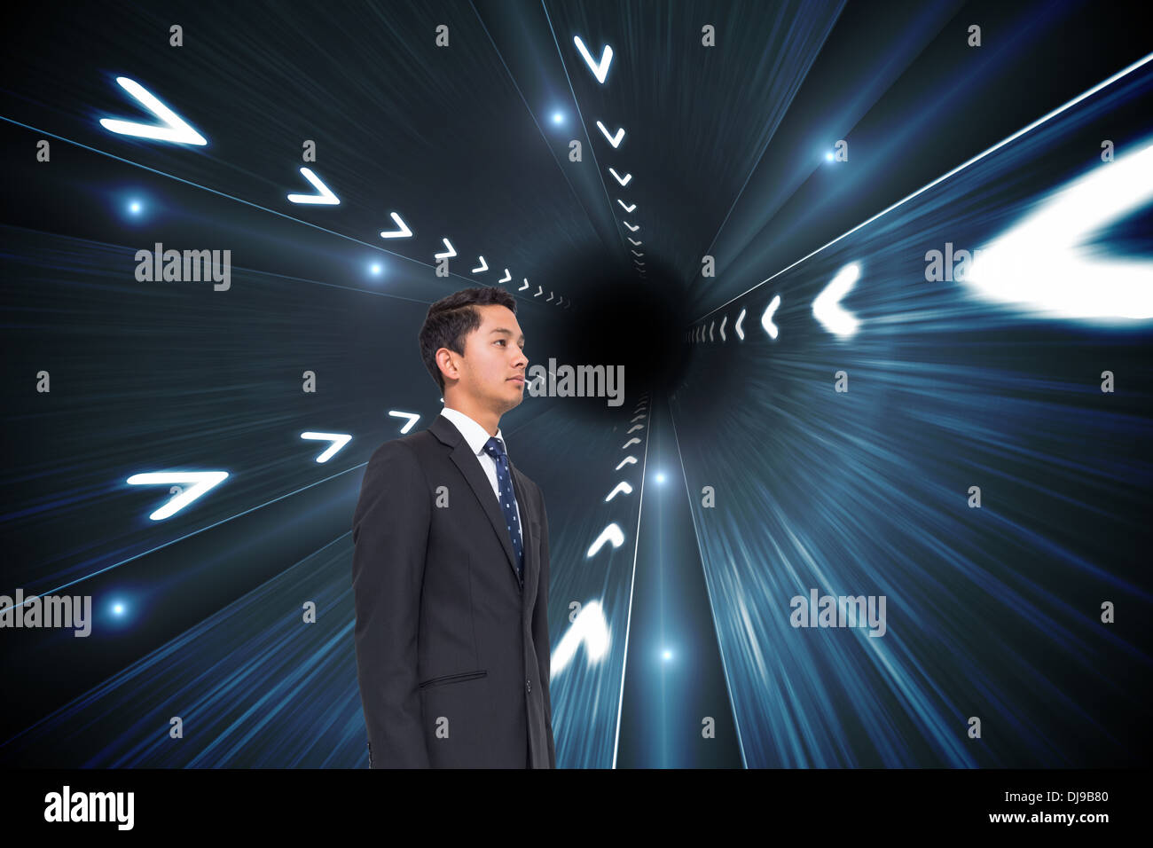 Composite image of serious businessman looking up Stock Photo - Alamy