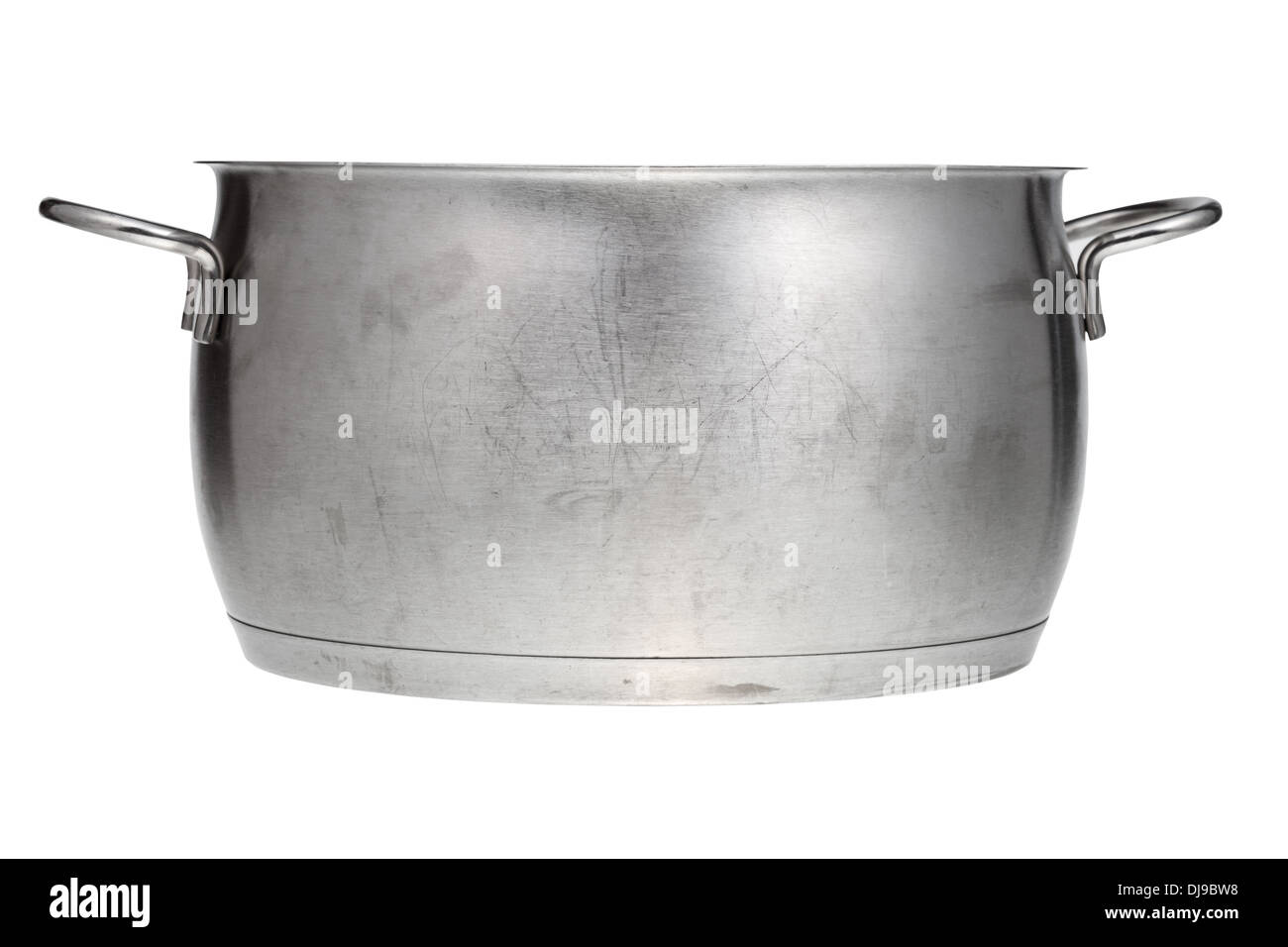 side view of stainless steel saucepan isolated on white background ...