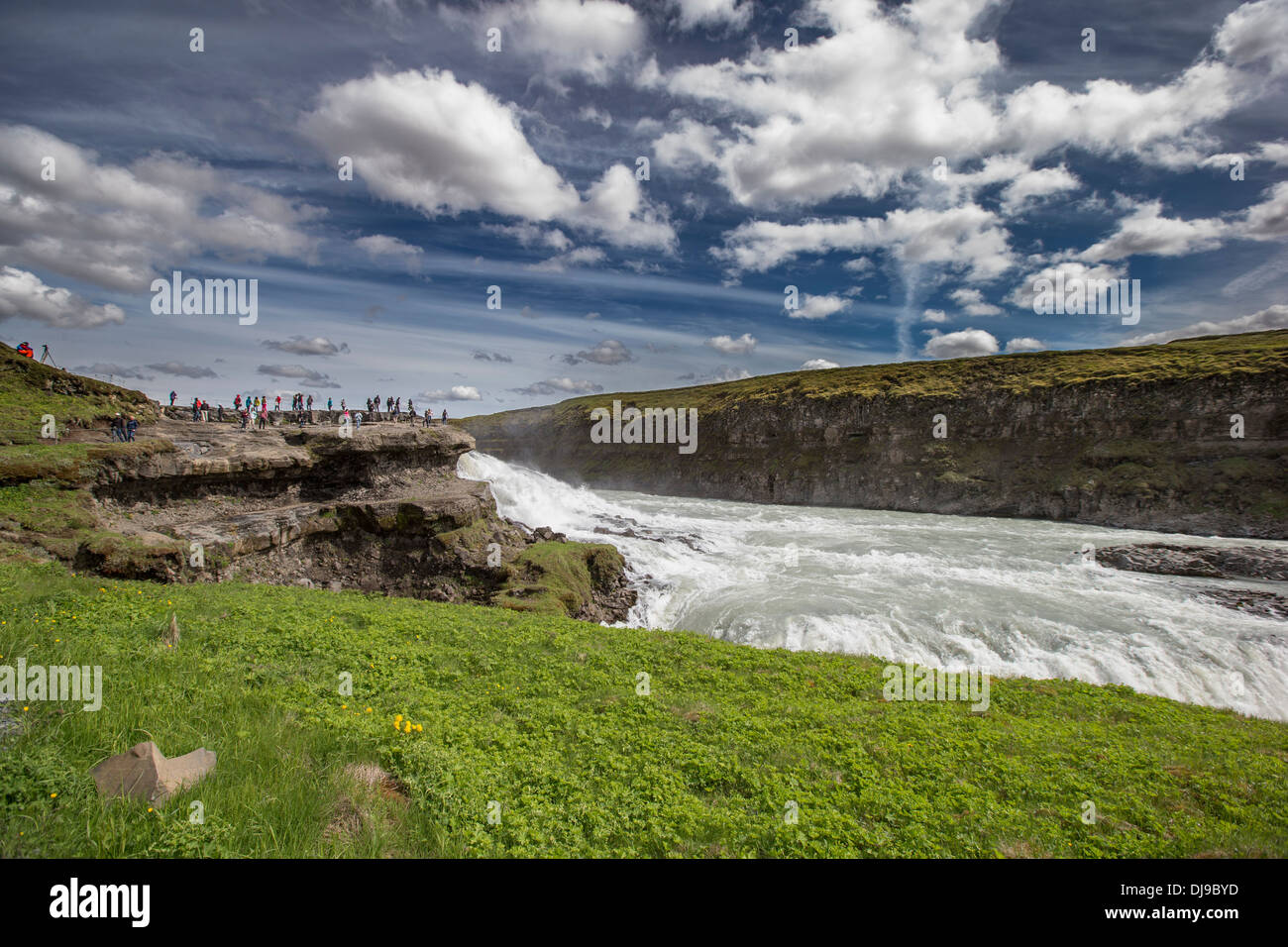 Gullfoss Waterfalls, (Golden Falls) is one of the most popular tourist ...