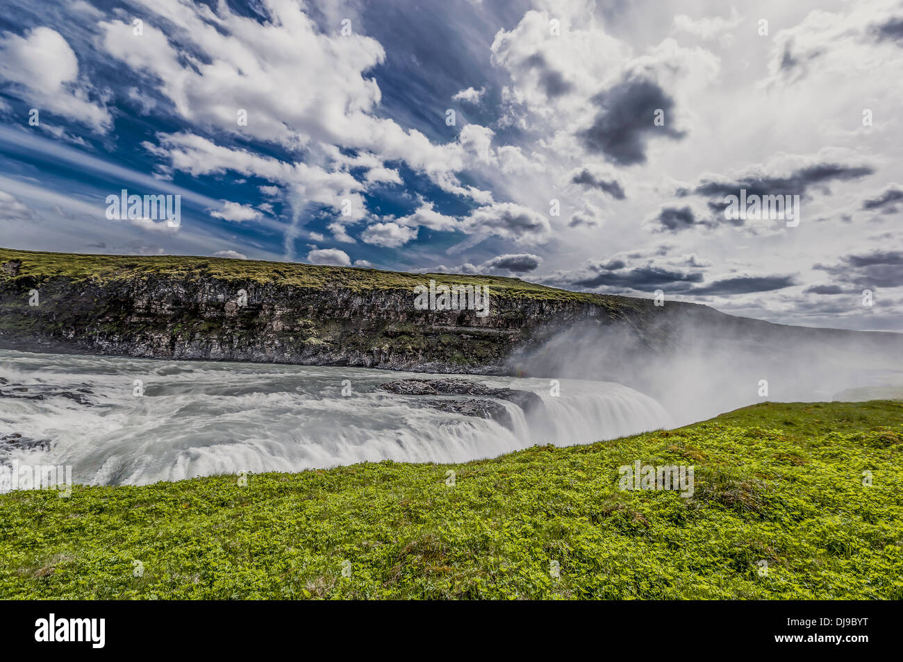 Gullfoss Waterfalls, (Golden Falls) is one of the most popular tourist ...