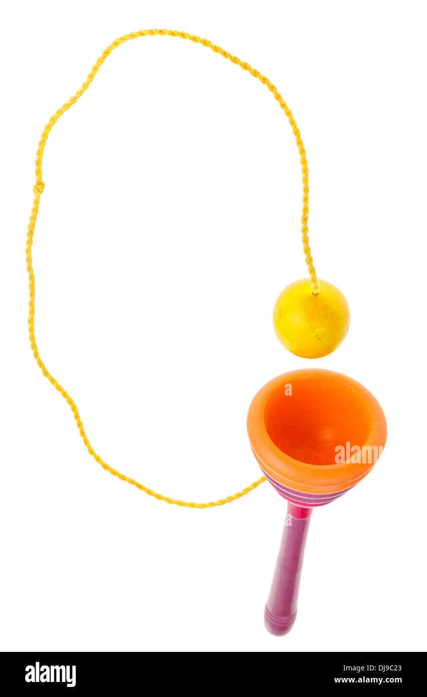 Ball in cup Wooden Toy isolated on white background Stock Photo - Alamy