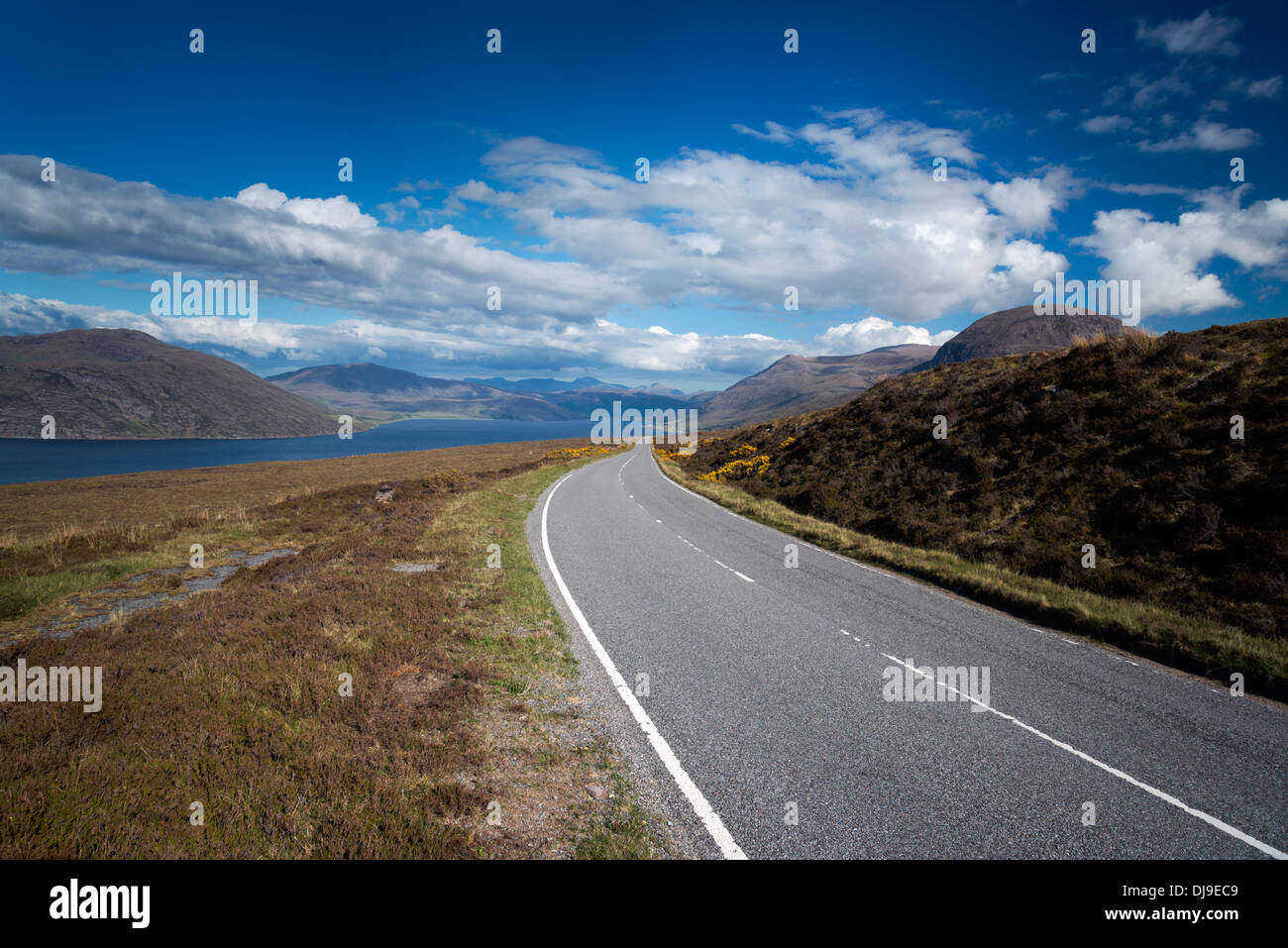 No traffic on an empty main Scottish road: A835 Inverness to Ullapool ...