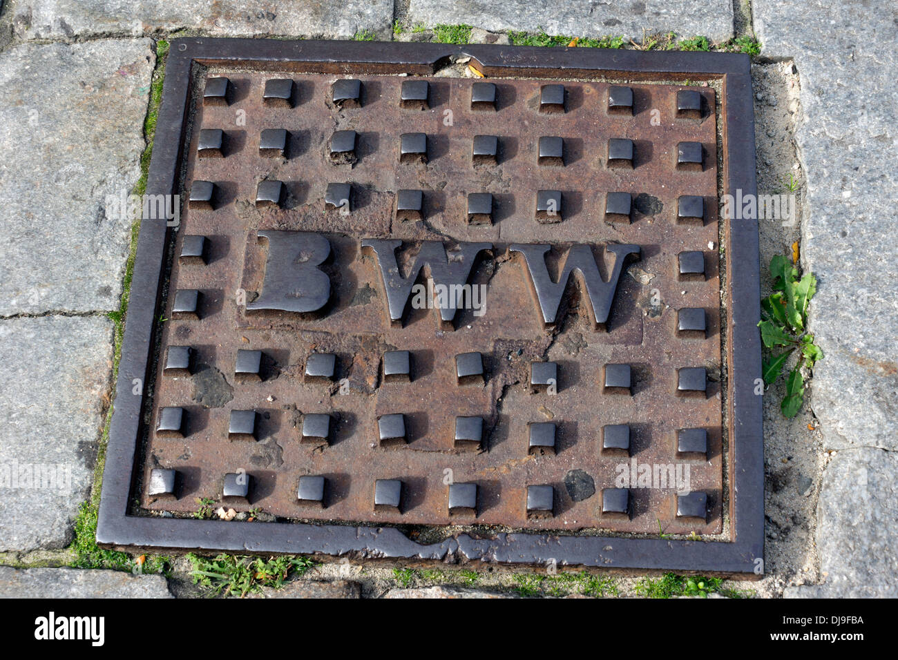 Manhole cover (BWW - Boston Water Works) in the streets of Boston ...