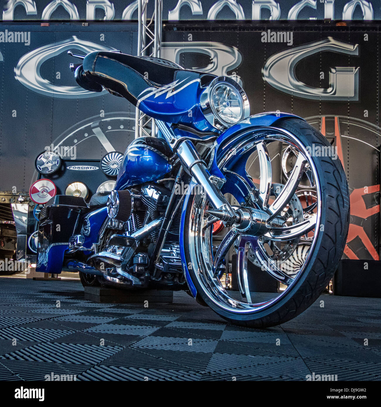 A bagger with a big front rim at the SEMA show 2013,Las Vegas,nevada ...