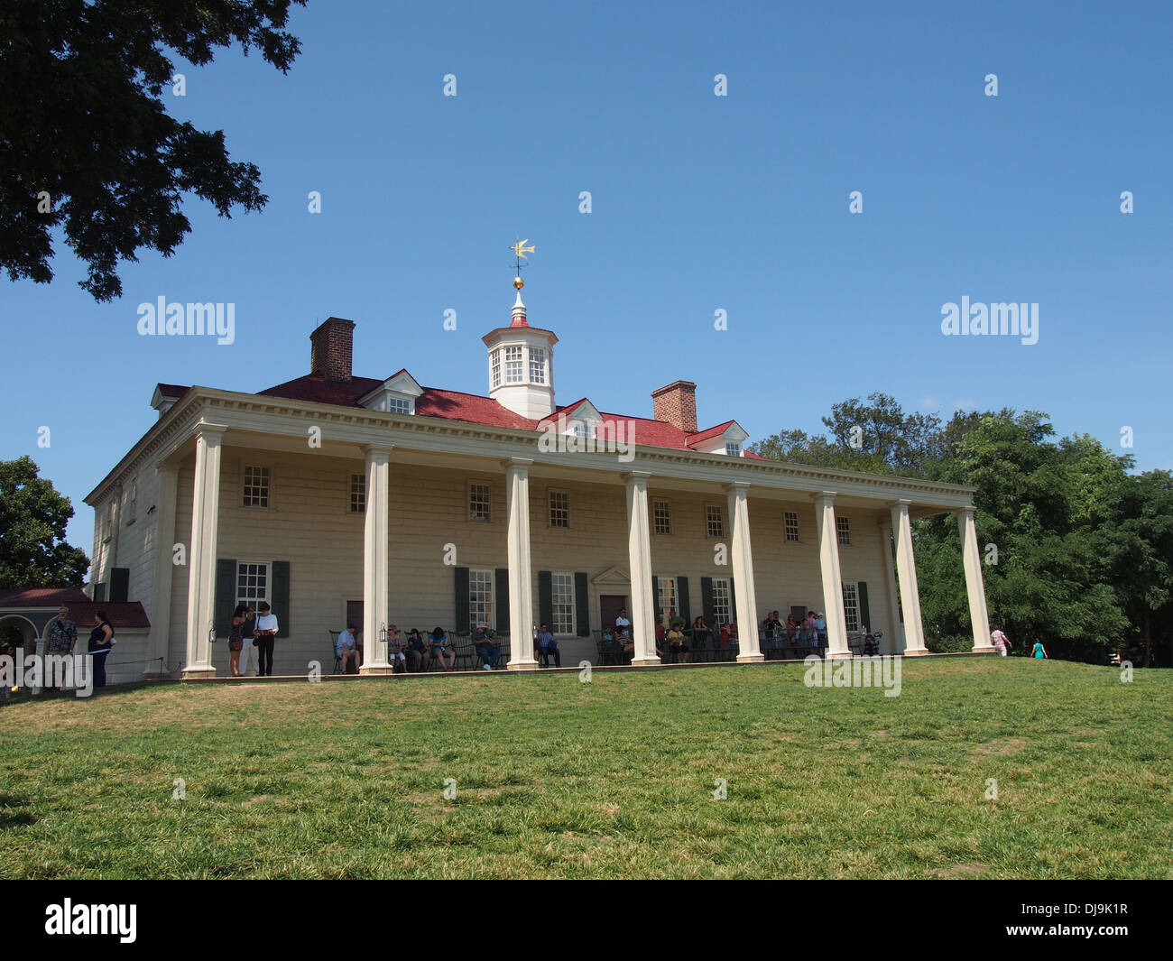 Back porch and lawn of the Mansion at George Washington's Mount Vernon ...
