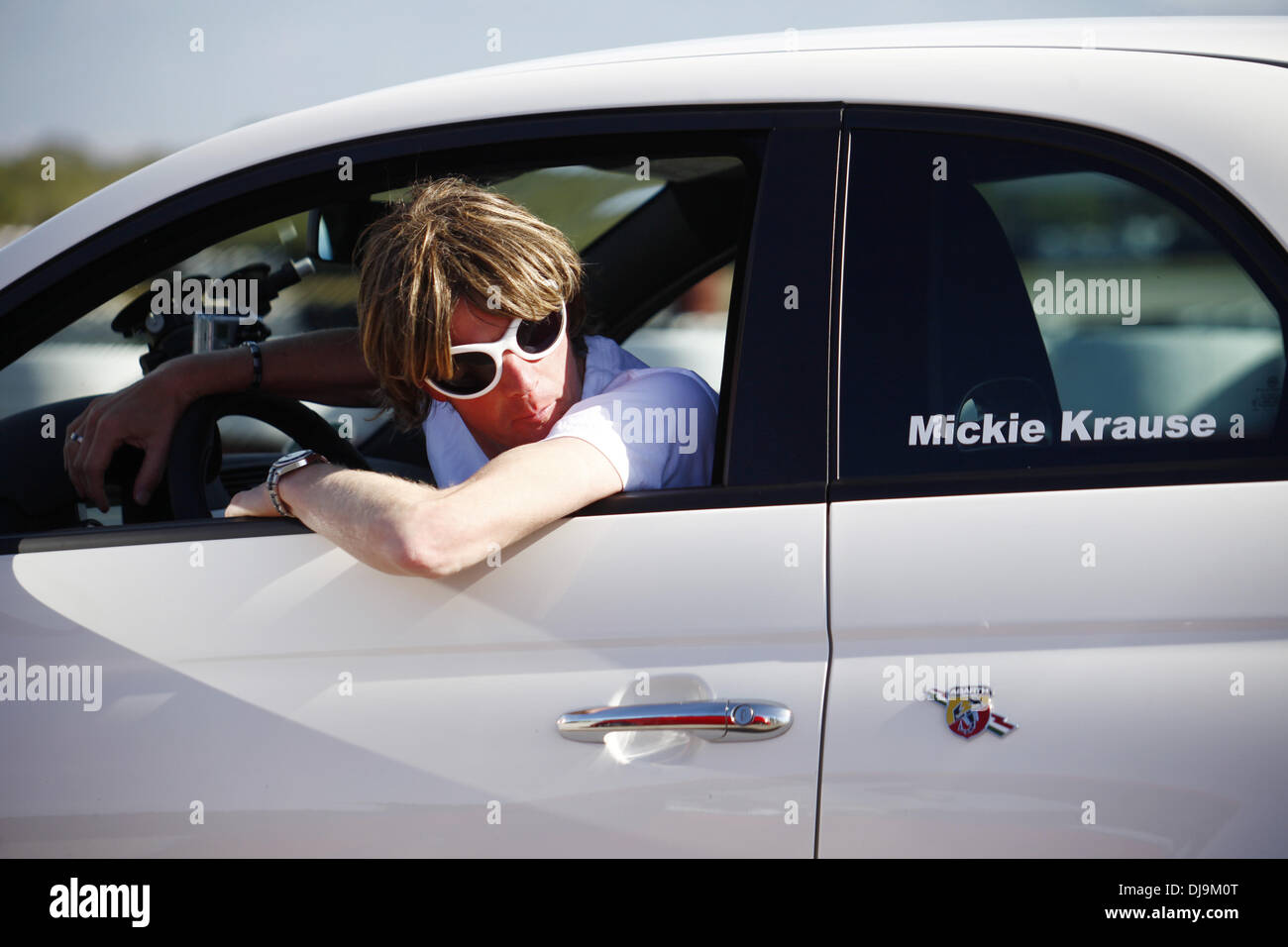 Mickie Krause filming a car race for German VOX TV show 'Promis am ...
