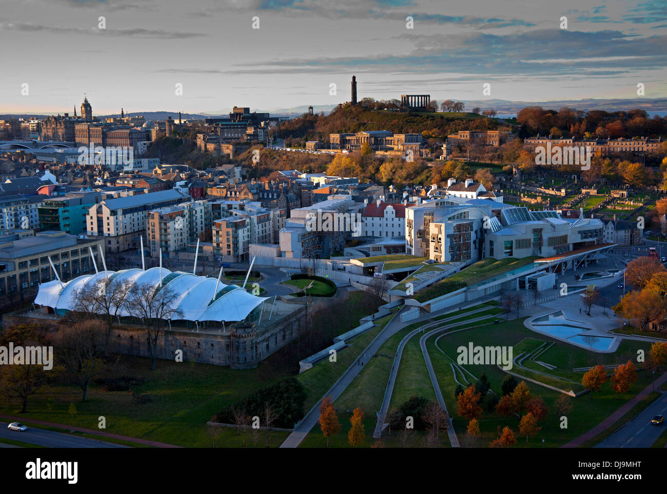 The Dynamic Earth and the Edinburgh evening city centre skyline ...