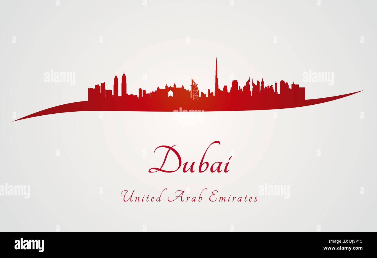 Dubai skyline in red and gray background Stock Photo - Alamy