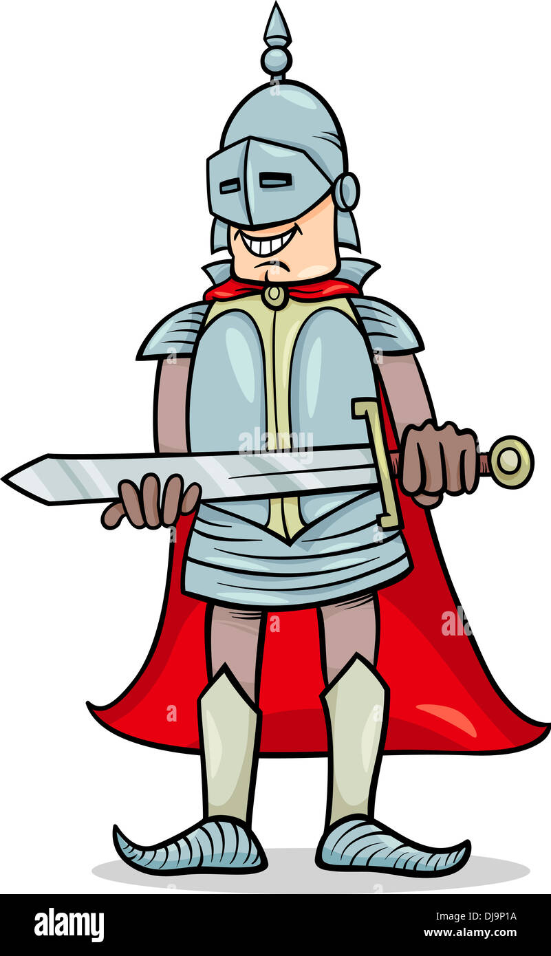 Cartoon Illustration of Knight in Armor with Sword Stock Photo - Alamy