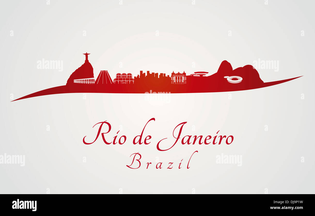 Rio de Janeiro skyline in red and gray background Stock Photo - Alamy