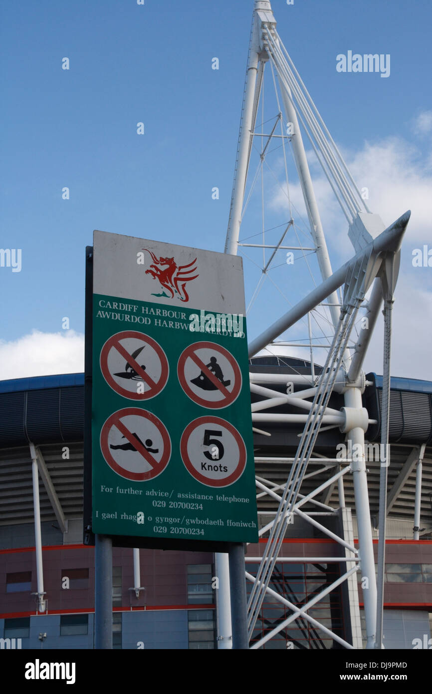 Millennium Stadium in Cardiff Harbour Authority Sign Stock Photo - Alamy