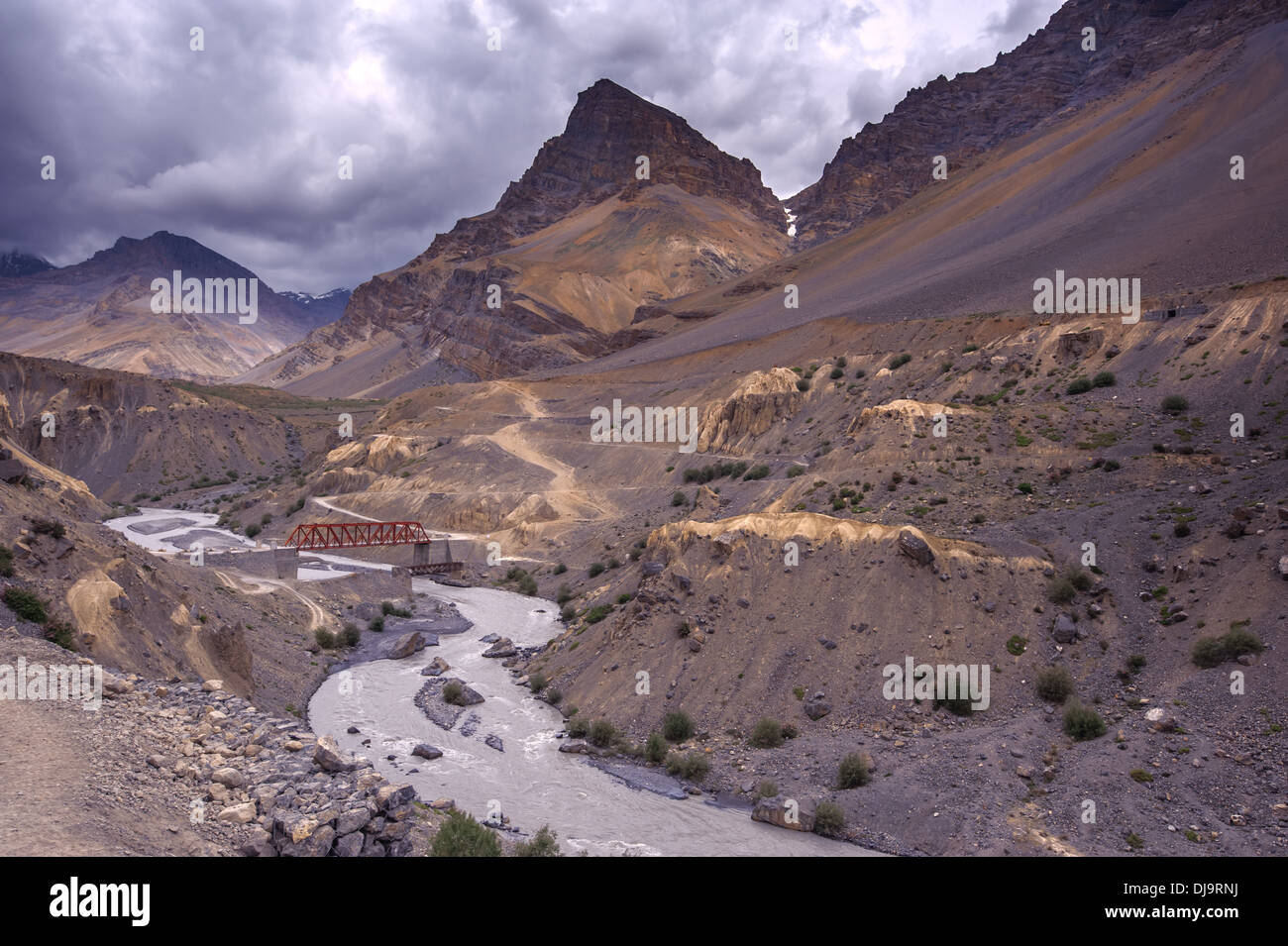red bridge in himalayas mountain Stock Photo - Alamy