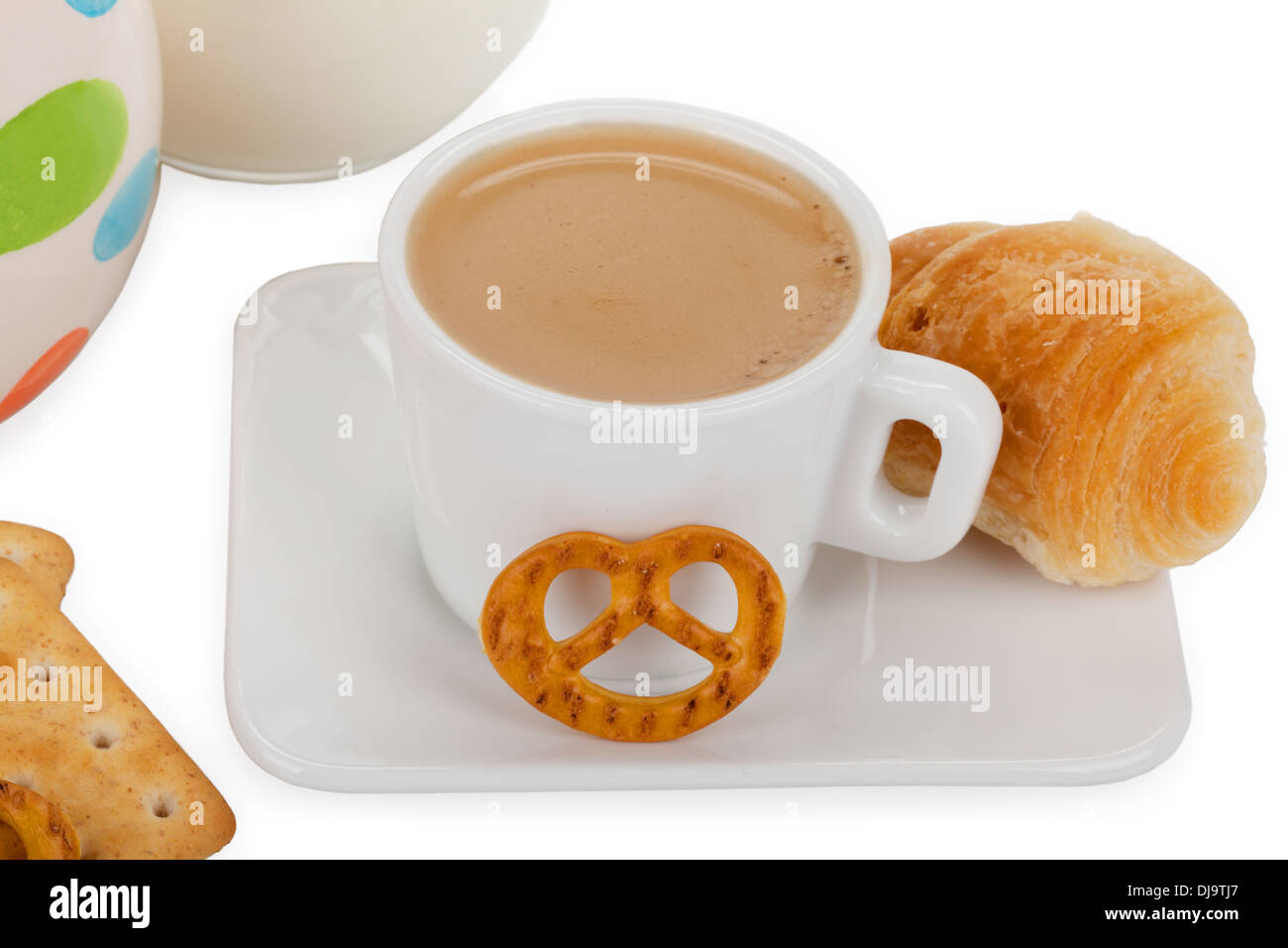 French breakfast (coffee, milk, croissant) isolated on white background ...