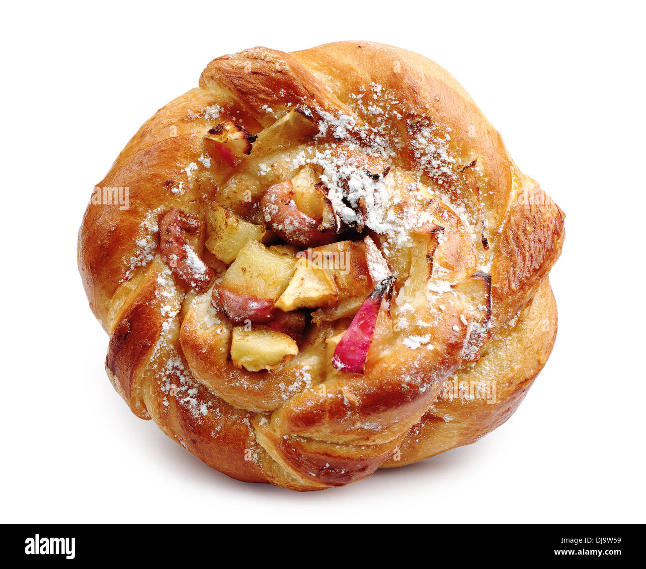 Sweet bun with apple closeup on white background Stock Photo - Alamy